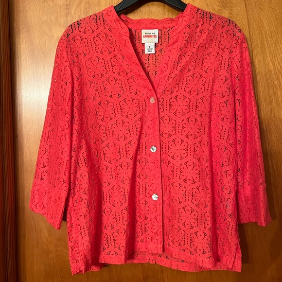 Ruby Rd. | Tops | Ruby Rdsize 8 Coral Lace Blouse 34 Sleeves | Poshmark
